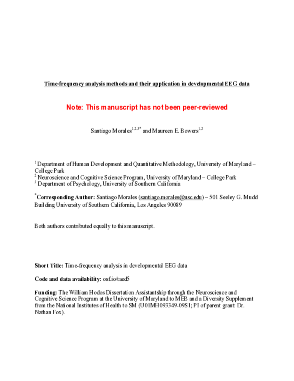 (PDF) Time-frequency analysis methods and their application in developmental EEG data