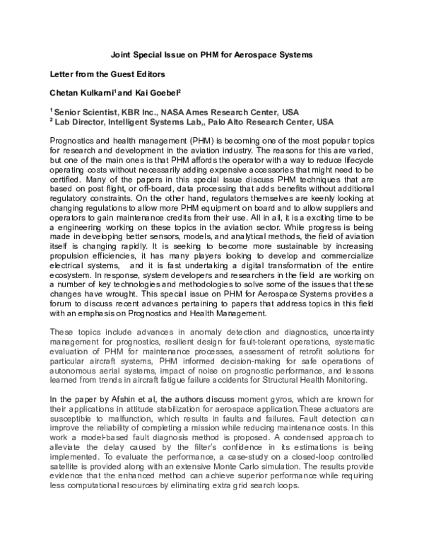 (PDF) Joint Special Issue on PHM for Aerospace Systems