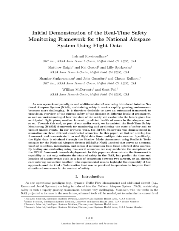 (PDF) Initial Demonstration of the Real-Time Safety Monitoring Framework for the National ...