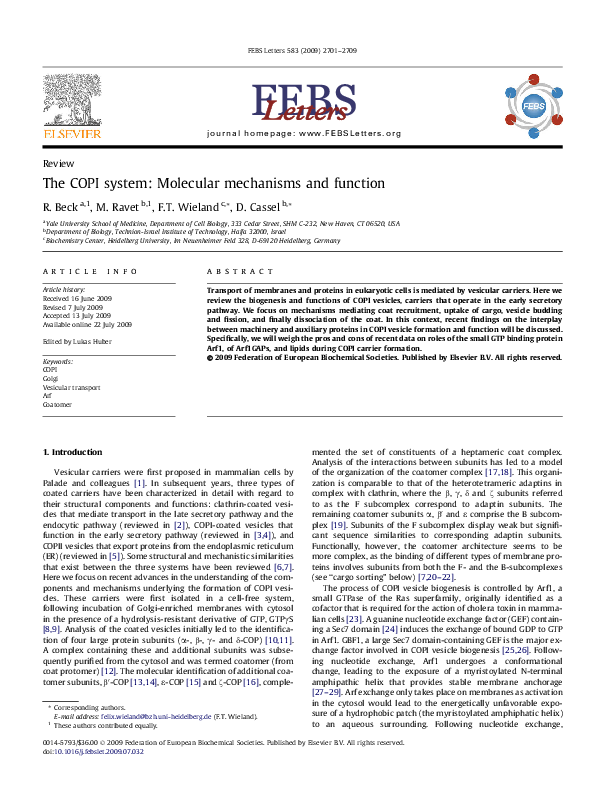 (PDF) The COPI system: Molecular mechanisms and function