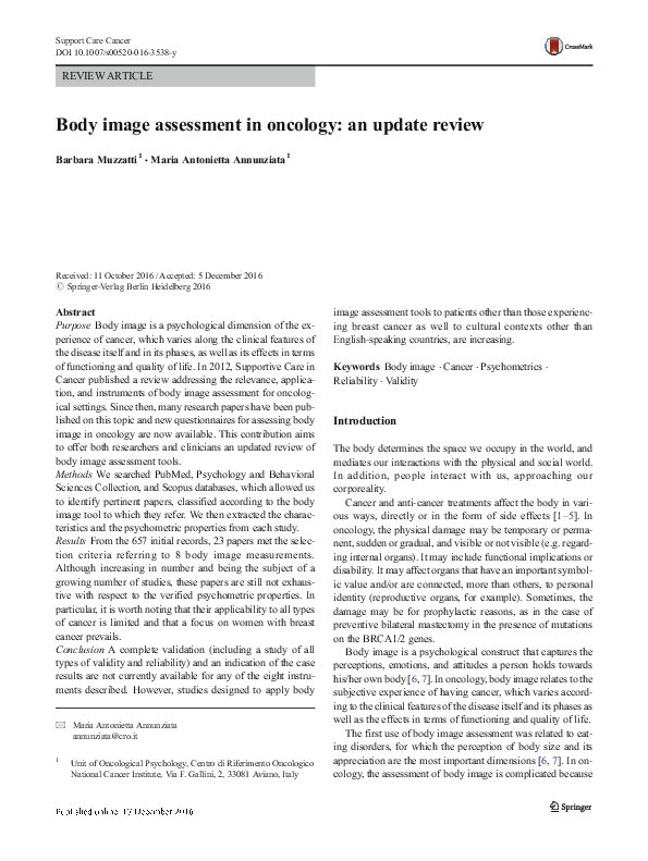 (PDF) Body image assessment in oncology: an update review