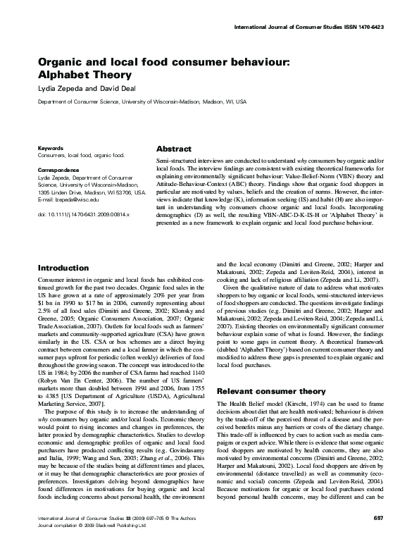 (PDF) Organic and local food consumer behaviour: Alphabet Theory