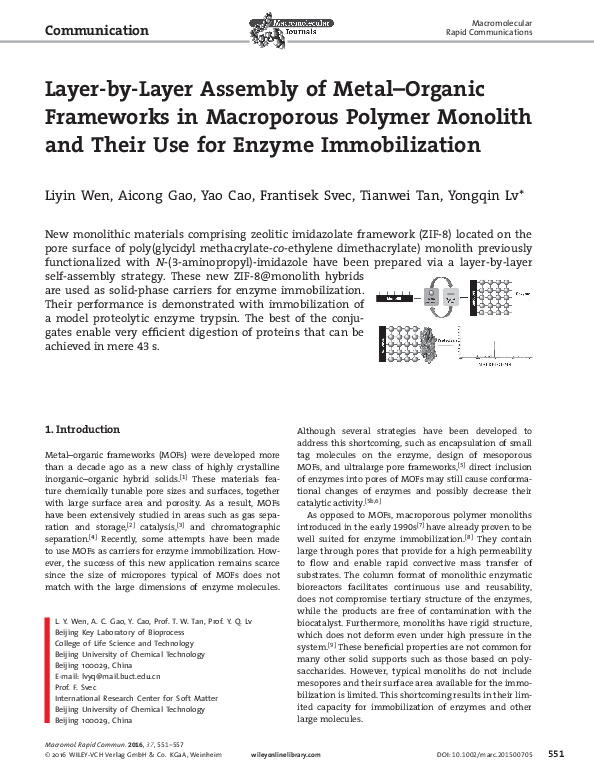 (PDF) Layer-by-Layer Assembly of Metal-Organic Frameworks in Macroporous Polymer Monolith and ...