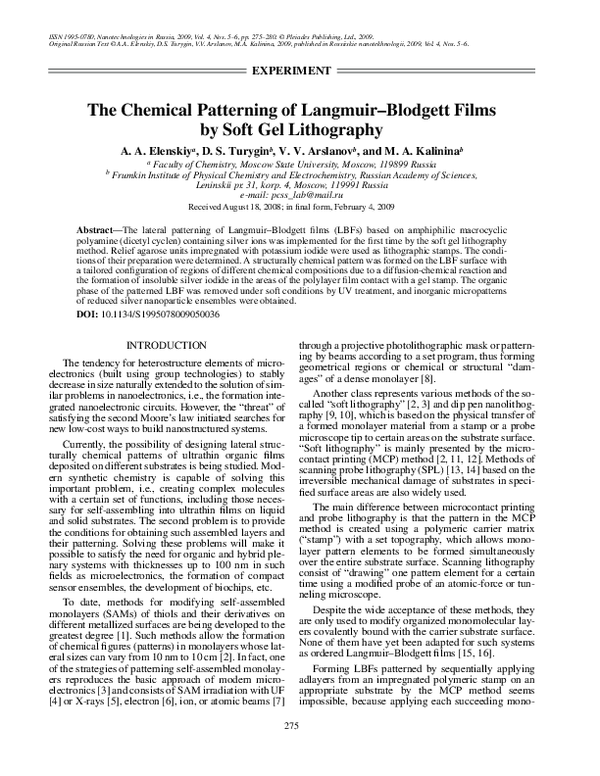 (PDF) The chemical patterning of Langmuir-Blodgett films by soft gel ...
