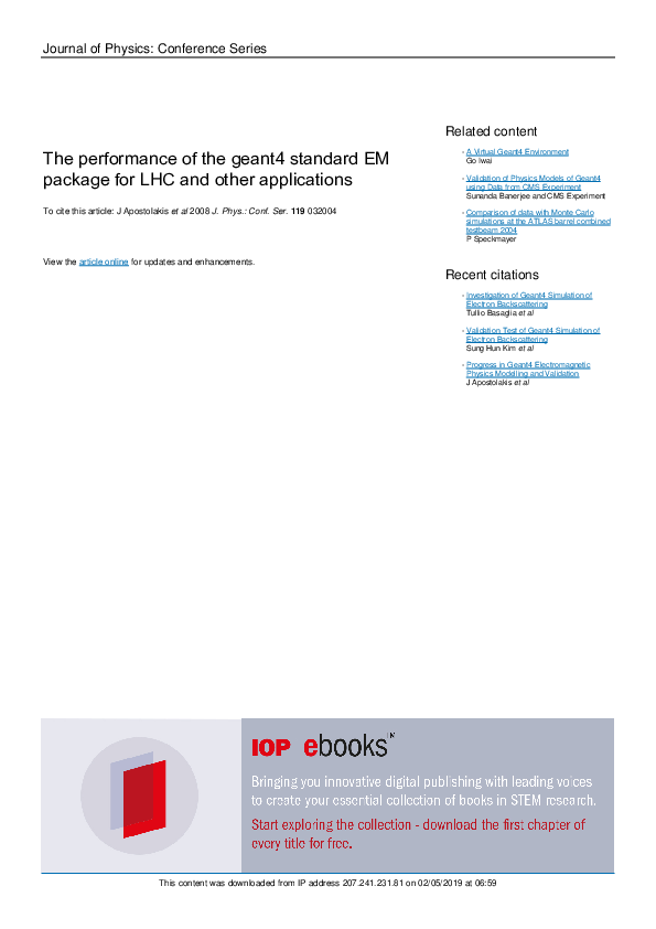 (PDF) The performance of the geant4 standard EM package for LHC and other applications