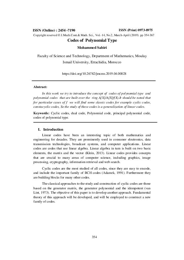 (PDF) Codes of Polynomial Type