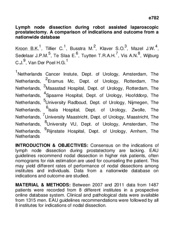 (PDF) 782 Lymph node dissection during robot assisted laparoscopic prostatectomy. A comparison ...