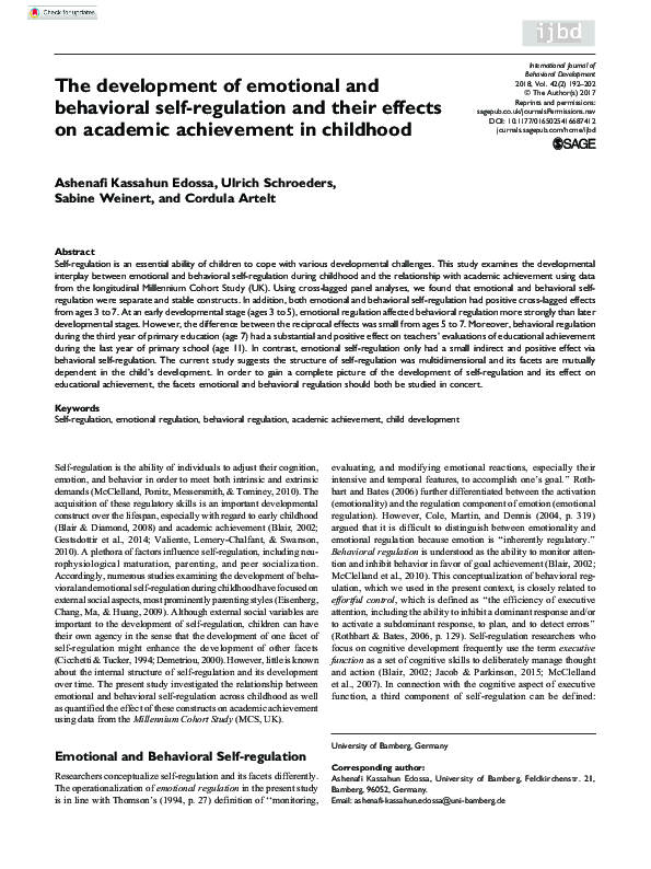 (PDF) The development of emotional and behavioral self-regulation and ...