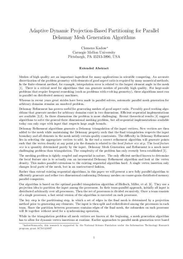 (PDF) Parallel Delaunay Mesh Generation via Adaptive Partitioning