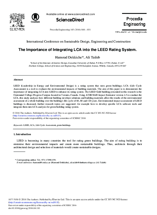 (PDF) The Importance of Integrating LCA into the LEED Rating System