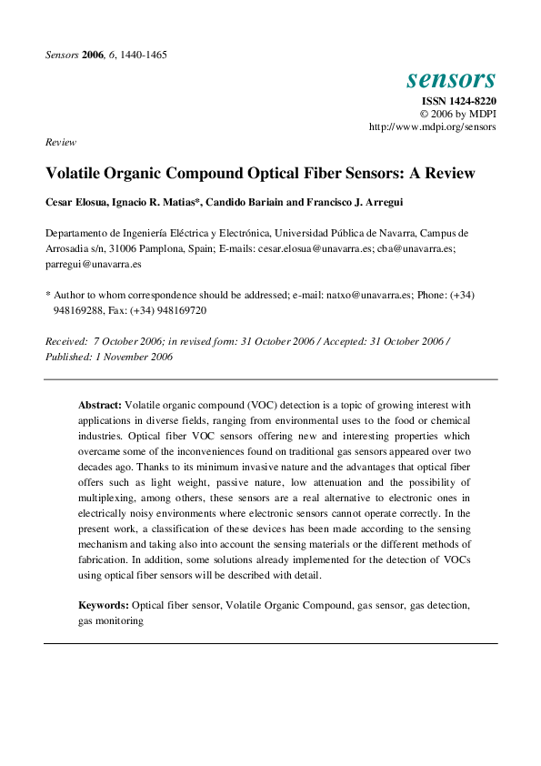 (PDF) Volatile Organic Compound Optical Fiber Sensors: A Review