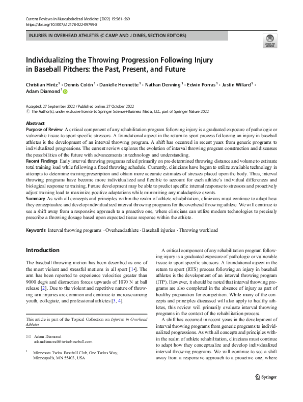 (PDF) Individualizing the Throwing Progression Following Injury in ...