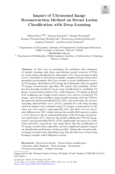 (PDF) Impact of Ultrasound Image Reconstruction Method on Breast Lesion Classification with Deep ...