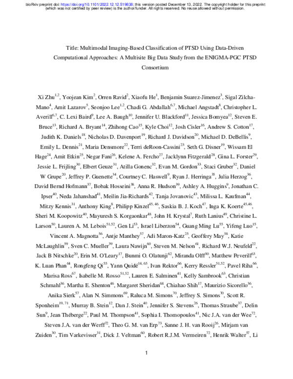 (PDF) Multimodal Imaging-Based Classification of PTSD Using Data-Driven Computational Approaches ...