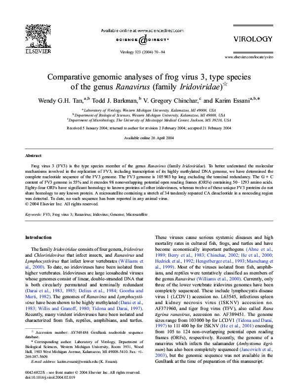 (PDF) Comparative genomic analyses of frog virus 3, type species of the ...