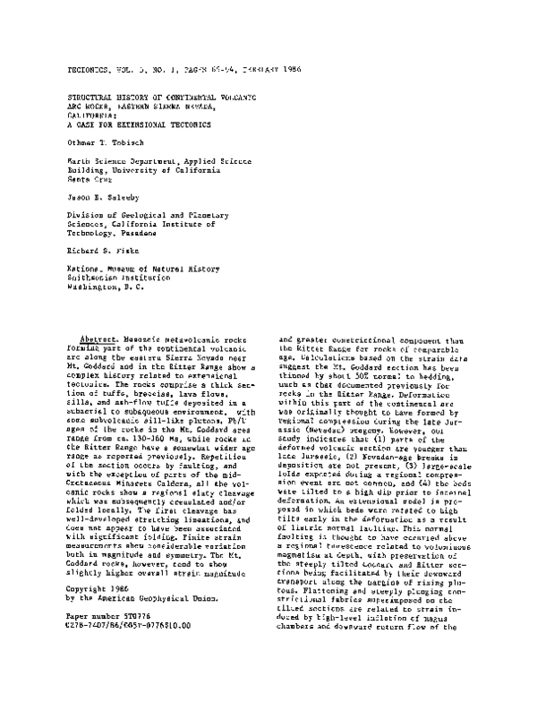(PDF) Structural history of continental volcanic arc rocks, eastern ...