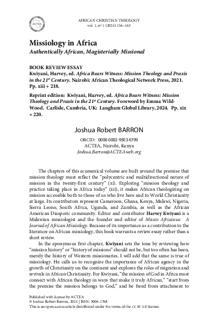 (PDF) Missiology in Africa: Authentically African, Magisterially Missional