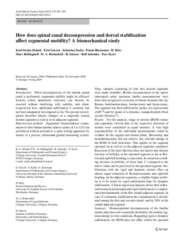 (PDF) How does spinal canal decompression and dorsal stabilization ...
