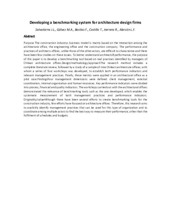 (PDF) Developing a benchmarking system for architecture design firms