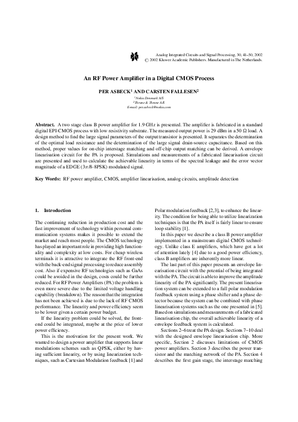 Pdf An Rf Power Amplifier In A Digital Cmos Process