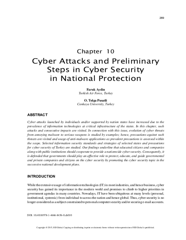 (PDF) Cyber Attacks and Preliminary Steps in Cyber Security in National ...