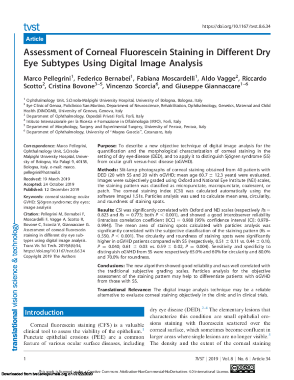 (PDF) Assessment of Corneal Fluorescein Staining in Different Dry Eye ...