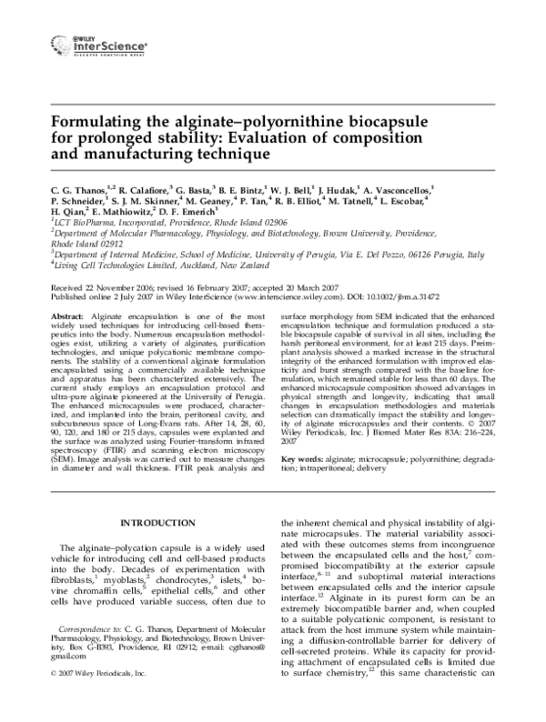 (PDF) Formulating the alginate–polyornithine biocapsule for prolonged ...