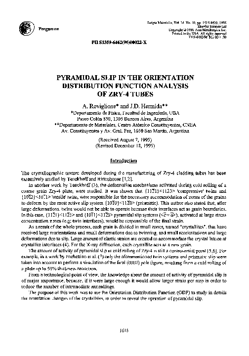 (PDF) Pyramidal slip in the orientation distribution function analysis of Zry-4 tubes