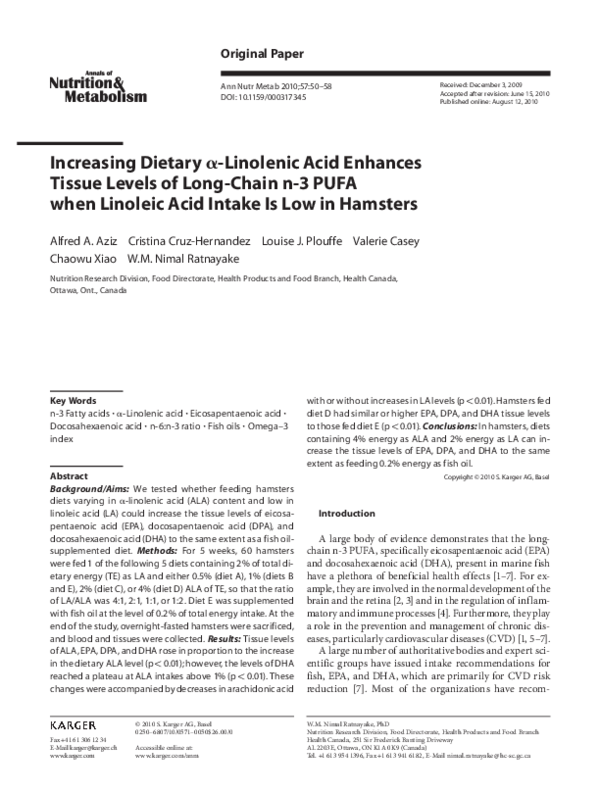 (PDF) Increasing Dietary α-Linolenic Acid Enhances Tissue Levels of ...