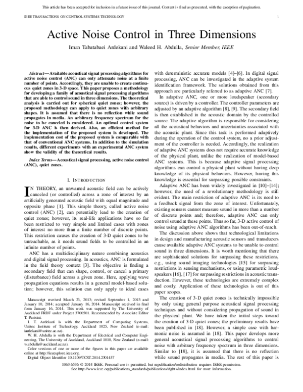 (PDF) Active Noise Control in Three Dimensions