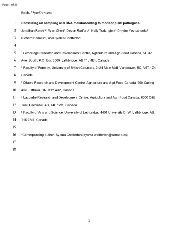 (PDF) Combining Air Sampling and DNA Metabarcoding to Monitor Plant Pathogens