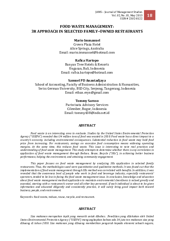 (PDF) Food Waste Management: 3R Approach in Selected Family-Owned ...