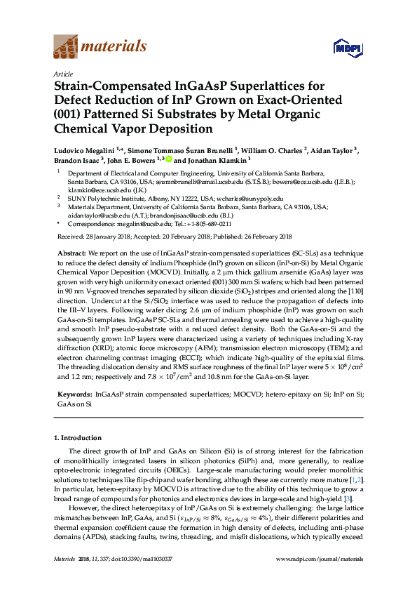 (PDF) Strain-Compensated InGaAsP Superlattices for Defect Reduction of ...