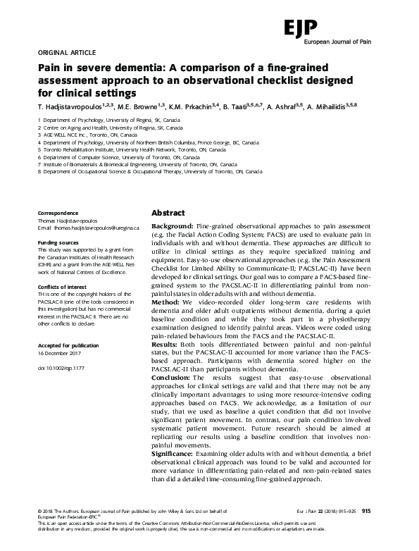 (PDF) Pain in severe dementia: A comparison of a fine-grained ...