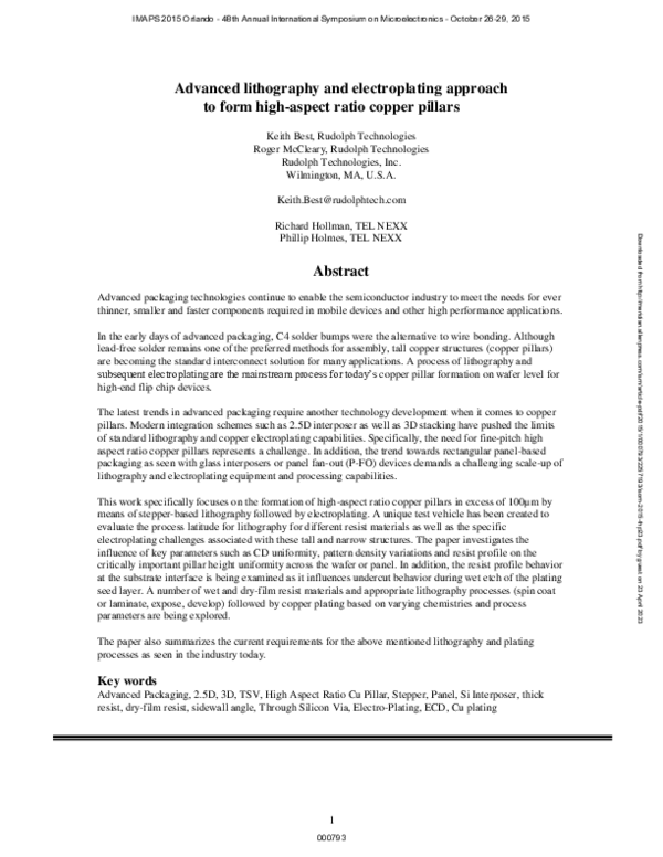 (PDF) Advanced lithography and electroplating approach to form high ...