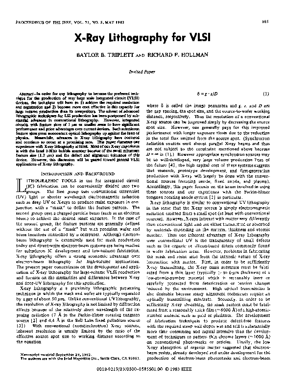 (PDF) X-ray lithography for VLSI