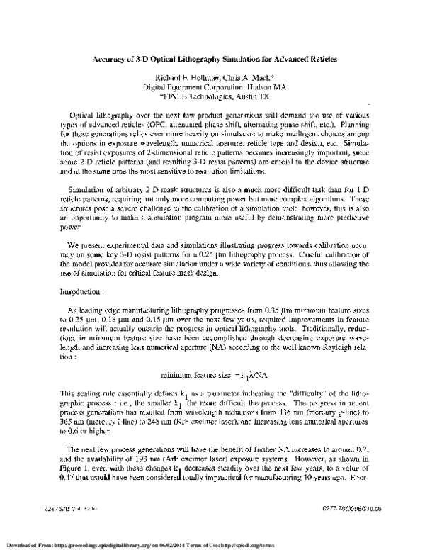 (PDF) Accuracy of 3D optical lithography simulation for advanced reticles