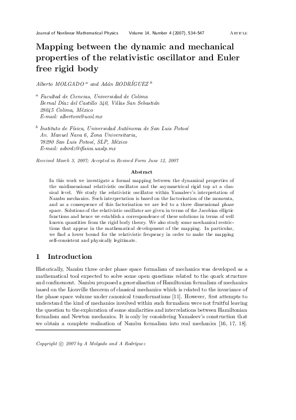 (PDF) Mapping between the dynamic and mechanical properties of the relativistic oscillator and ...