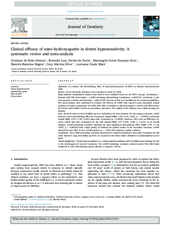 (PDF) Clinical efficacy of nano-hydroxyapatite in dentin ...