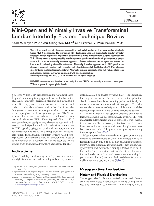 (PDF) Mini-Open and Minimally Invasive Transforaminal Lumbar Interbody ...