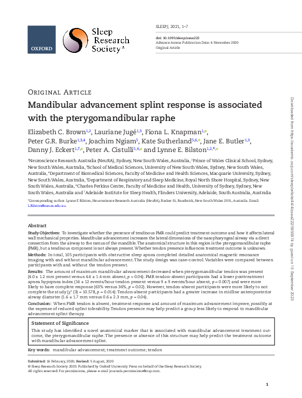(PDF) Mandibular advancement splint response is associated with the ...