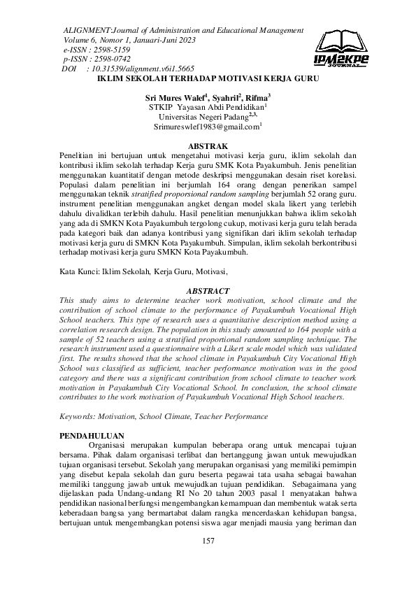 (PDF) Iklim Sekolah Terhadap Motivasi Kerja Guru