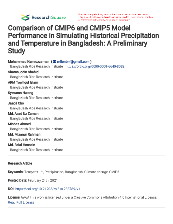 (PDF) Comparison of CMIP6 and CMIP5 Model Performance in Simulating ...