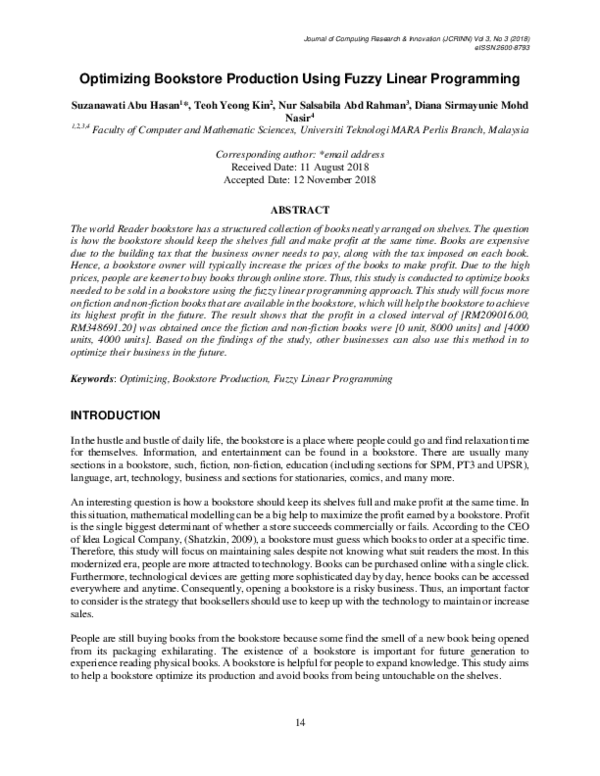 (PDF) Optimizing Bookstore Production Using Fuzzy Linear Programming