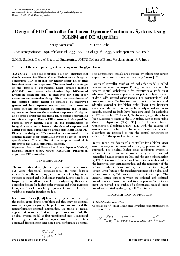 (PDF) Design of PID Controller for Linear Dynamic Continuous Systems Using IGLSM and DE Algorithm