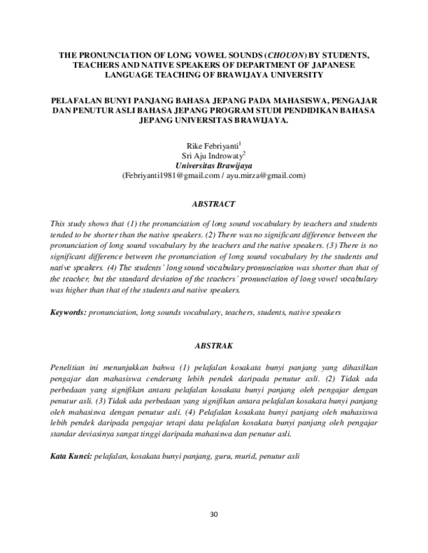 (PDF) The Pronunciation of Long Vowel Sounds (Chouon) by Students ...