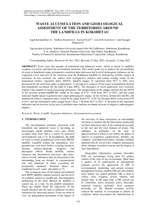 (PDF) Waste Accumulation and Geoecological Assessment of the ...