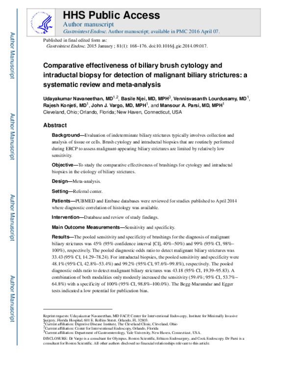 (PDF) Comparative effectiveness of biliary brush cytology and ...