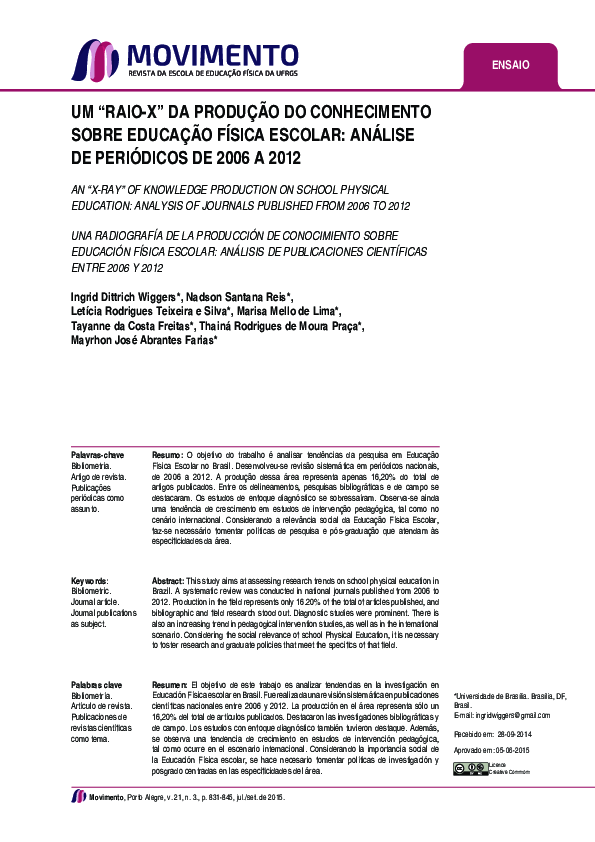 (PDF) Um “Raio-X” Da Produção Do Conhecimento Sobre Educação Física ...