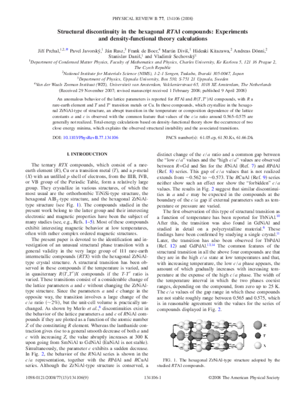(PDF) Structural discontinuity in the hexagonalRTAlcompounds ...